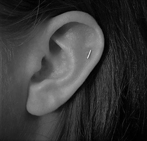 Minimalist 14k Gold Tiny Stud Bar Earrings Polished Solid Gold Bar Line Stick Studs (white-gold)