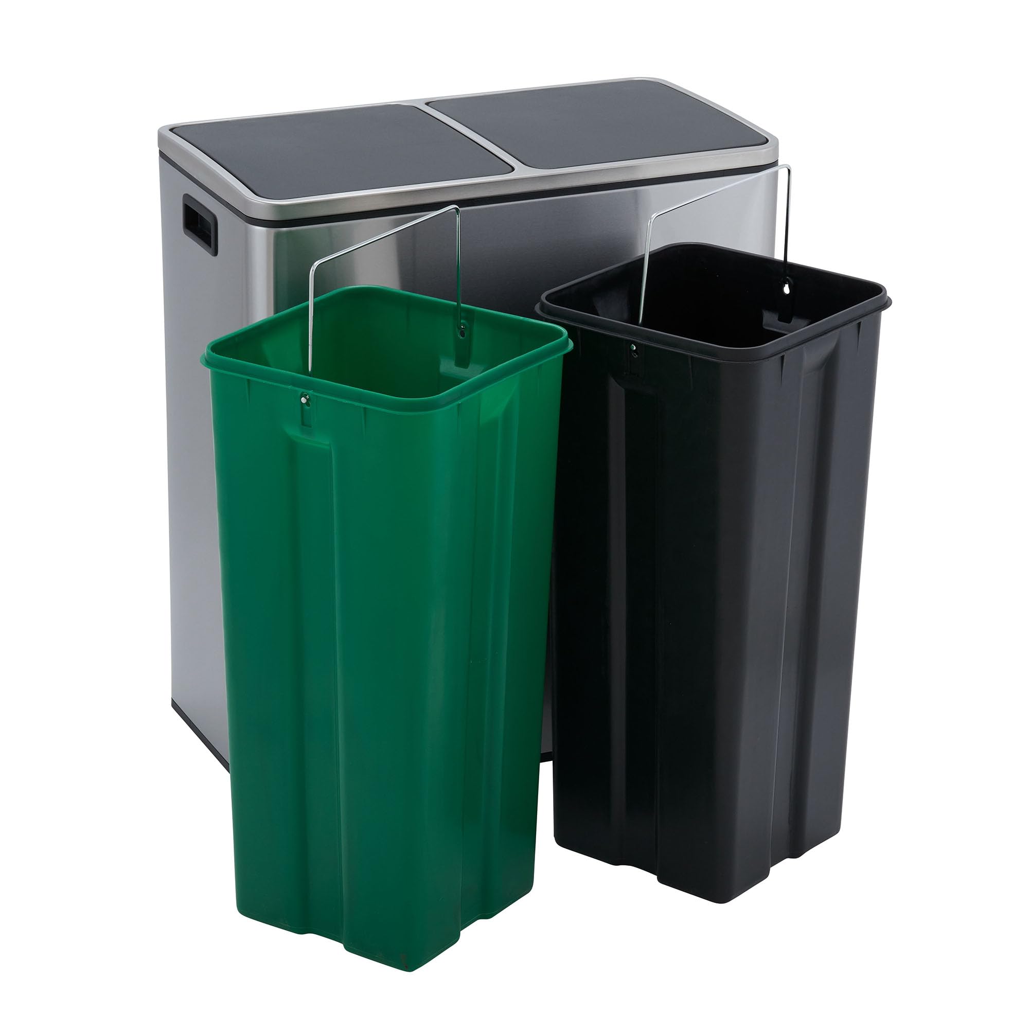 Design Trend Stainless Steel Dual Compartment Trash Can Recycler with Soft Close Lids | Two 30 Liter / 8 Gallon Bins, 60 Liter, Silver