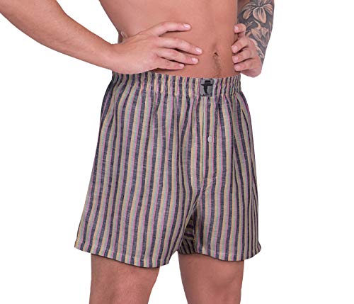 LUFT Mens Soft Striped Printed Comfortable Seamless Linen Fabric Breathable Lightweight Material Elastic Waistband Boys Men Stylish Colorful Underpants Underwear Boxer Shorts, Multicolor Stripe XL
