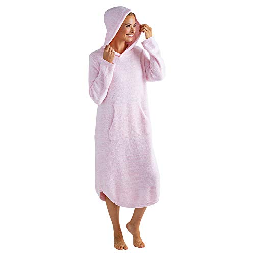 Softies Women's Ultra Soft Marshmallow Hooded Lounger with Plush Melange Fabric & Kangaroo Pocket (Pink, Large-X-Large)