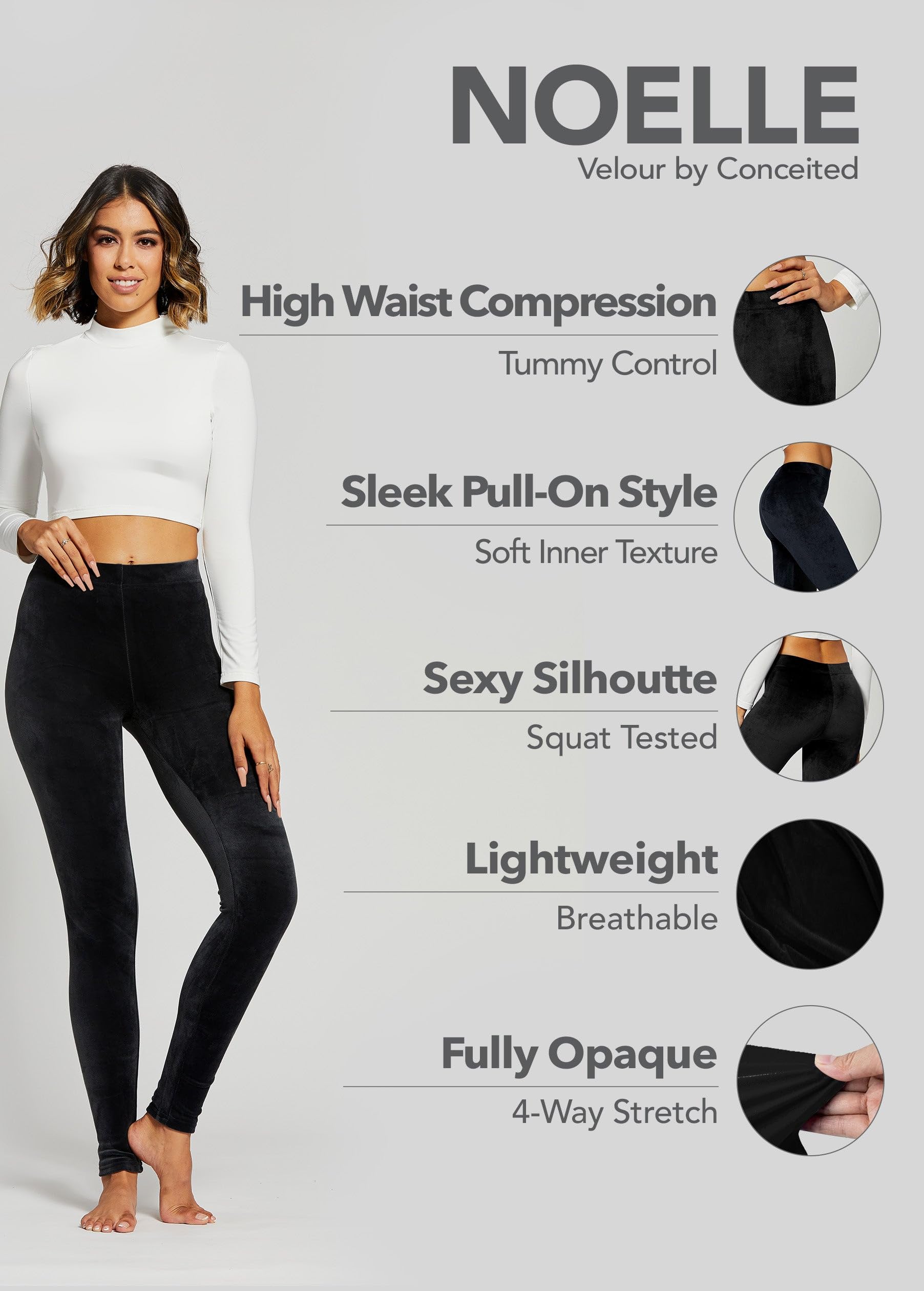 Conceited Velvet Leggings for Women - Premium Ultra-Soft Warm Velour Pants - Black - Small