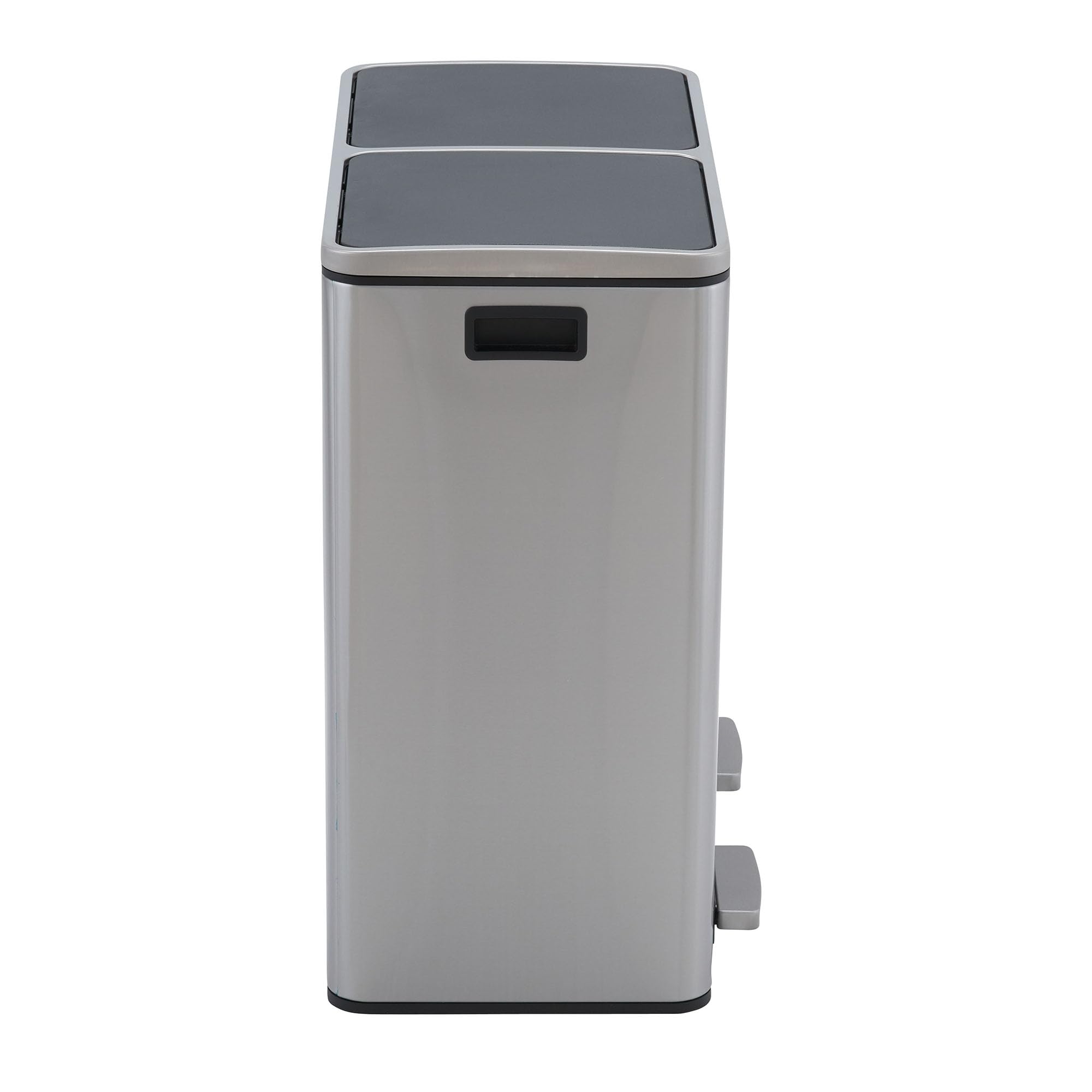 Design Trend Stainless Steel Dual Compartment Trash Can Recycler with Soft Close Lids | Two 30 Liter / 8 Gallon Bins, 60 Liter, Silver