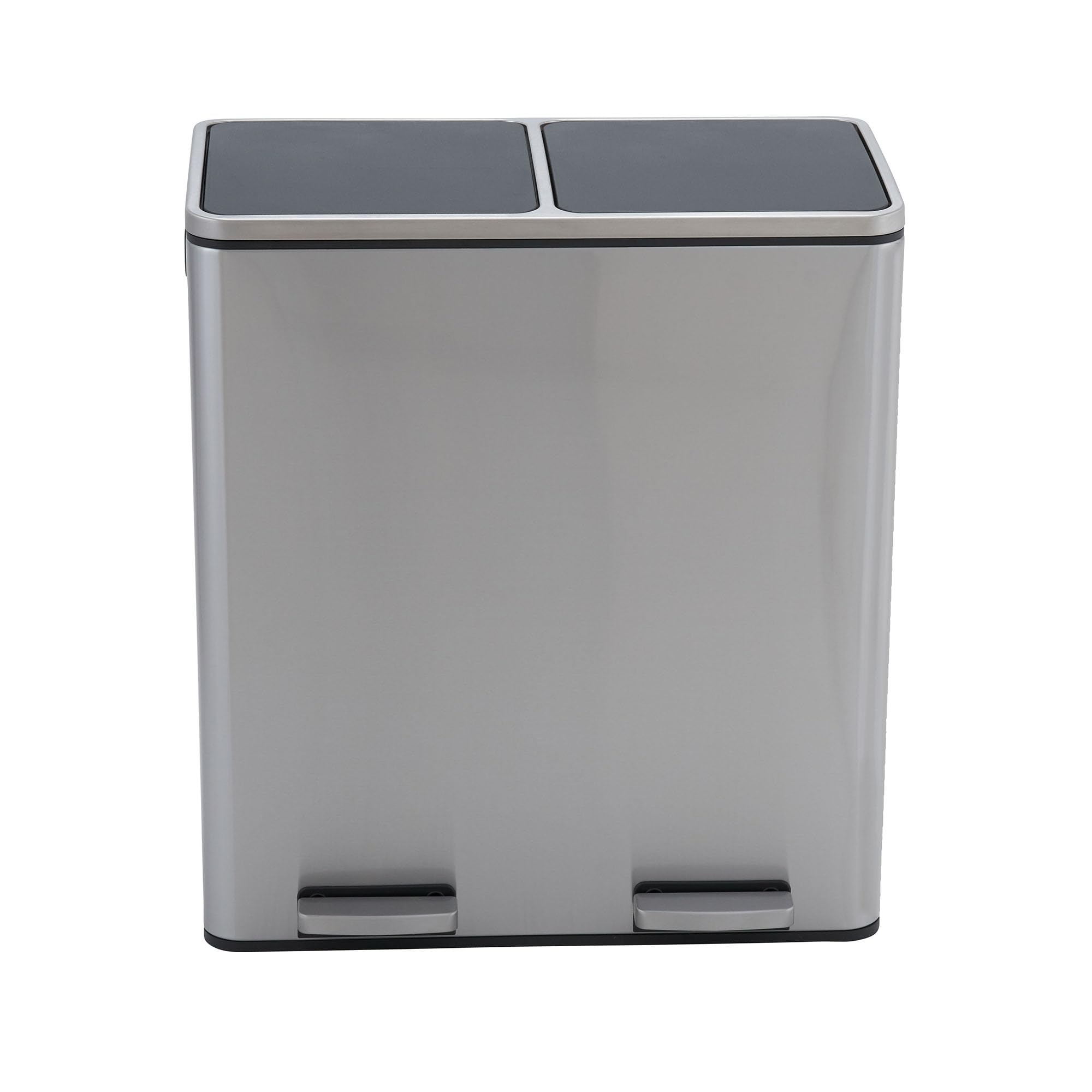 Design Trend Stainless Steel Dual Compartment Trash Can Recycler with Soft Close Lids | Two 30 Liter / 8 Gallon Bins, 60 Liter, Silver