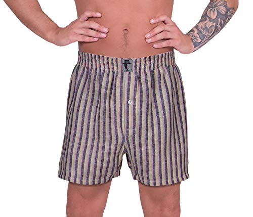 LUFT Mens Soft Striped Printed Comfortable Seamless Linen Fabric Breathable Lightweight Material Elastic Waistband Boys Men Stylish Colorful Underpants Underwear Boxer Shorts, Multicolor Stripe XL