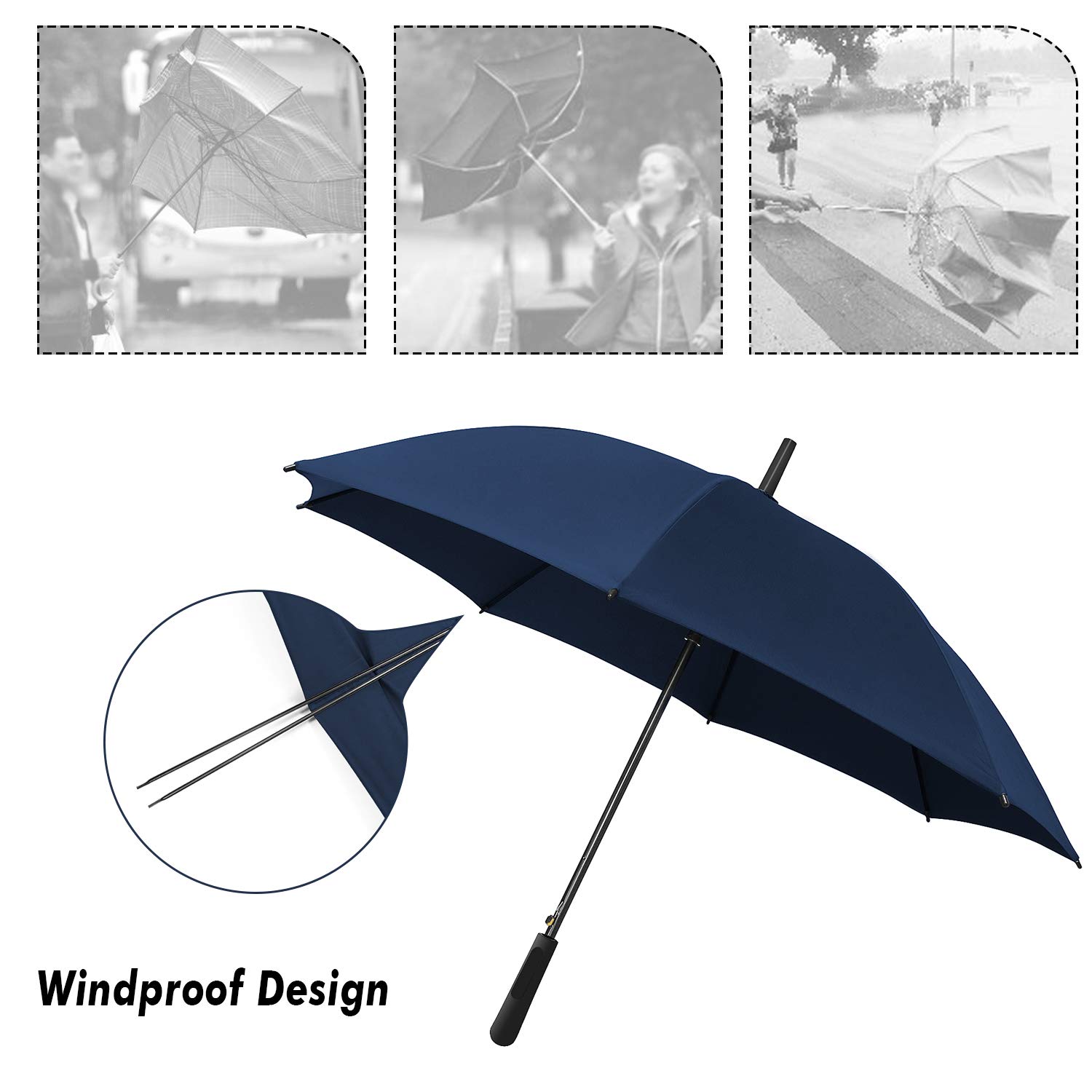 TOPULORS 43 In Long Stick Umbrella for Men and Women, Automatic Open, Double Strong Umbrella Bone for Outdoor Use, Rain & Wind Resistant Umbrellas-Purplish Blue