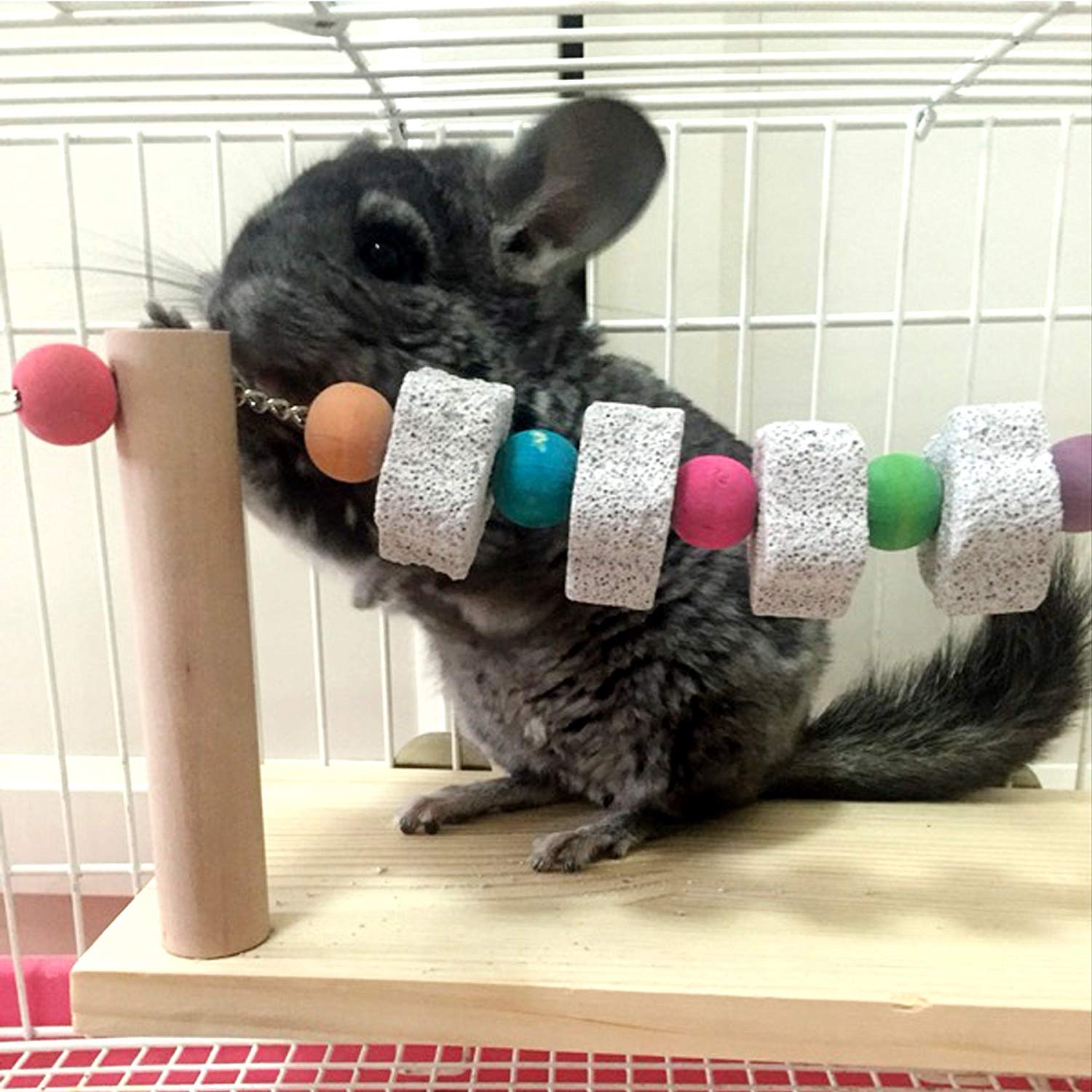 YOU+ Chinchilla Cage Accessories, Wood Platform with Chew Toys Lava Ledge Blocks for Mouse Chinchilla Rat Gerbil Dwarf Hamster