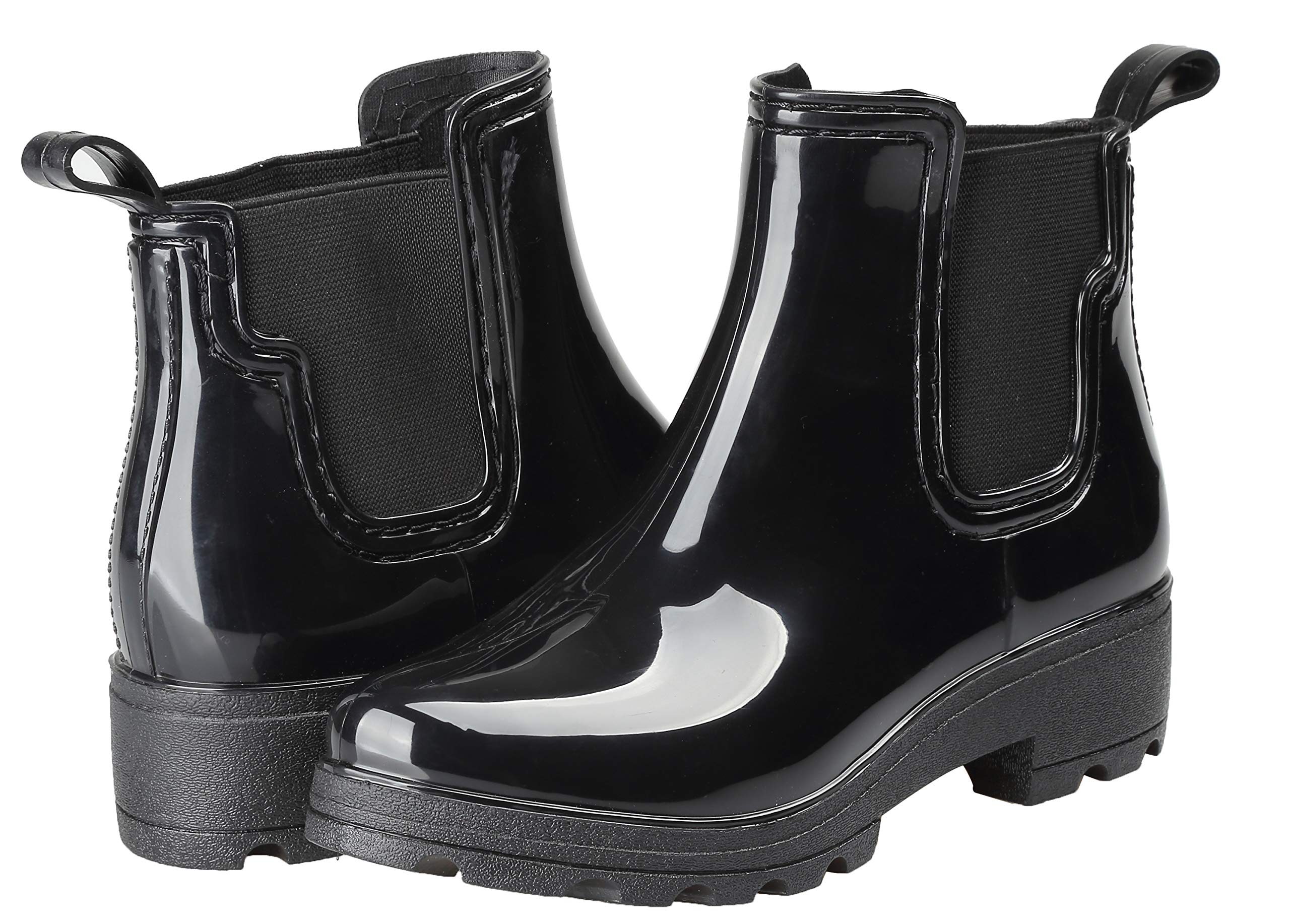 EYUSHIJIA Women's Short Rain Boots Waterproof Slip On Ankle Chelsea Booties (7 B(M), Black-A)