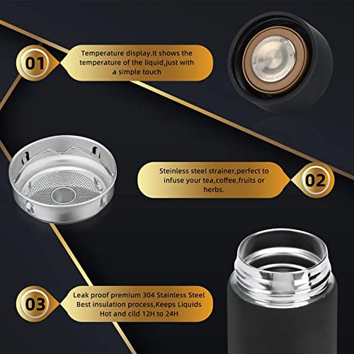 Coffee thermos，Smart water bottle，Hot water thermos，Tea Infuser Bottle ，Smart Sports Water Bottle with LED Temperature Display，Stay Hot for 24 Hrs,Cold for 24 Hrs