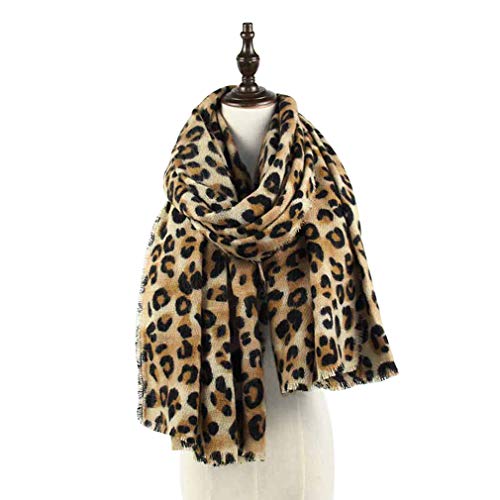 GERINLY Cashmere Leopard Blanket Scarf for Women Animal Print Pashmina Scarves and Wraps Soft Warm Shawl for Travel (Light Brown)
