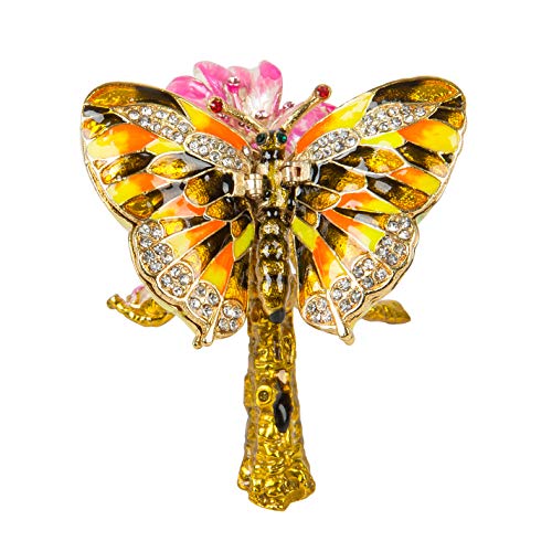 QIFU Decorative Hand Painted Butterfly Hinged Jewelry Trinket Box Unique Gift Home Decor