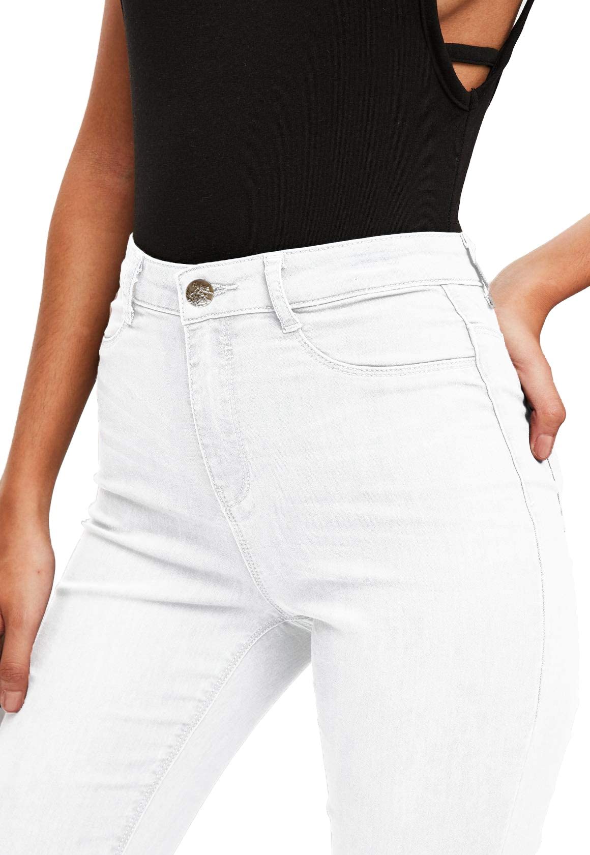 Hybrid & Company Women’s Classic Denim Mid Rise Skinny Jeans Super Stretch Pants P28868SK White 1