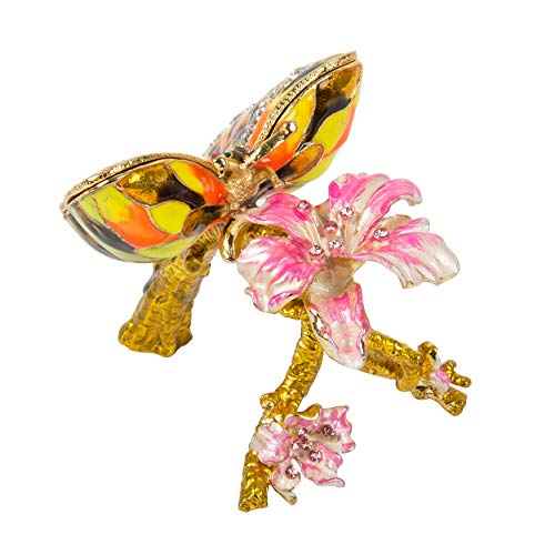 QIFU Decorative Hand Painted Butterfly Hinged Jewelry Trinket Box Unique Gift Home Decor