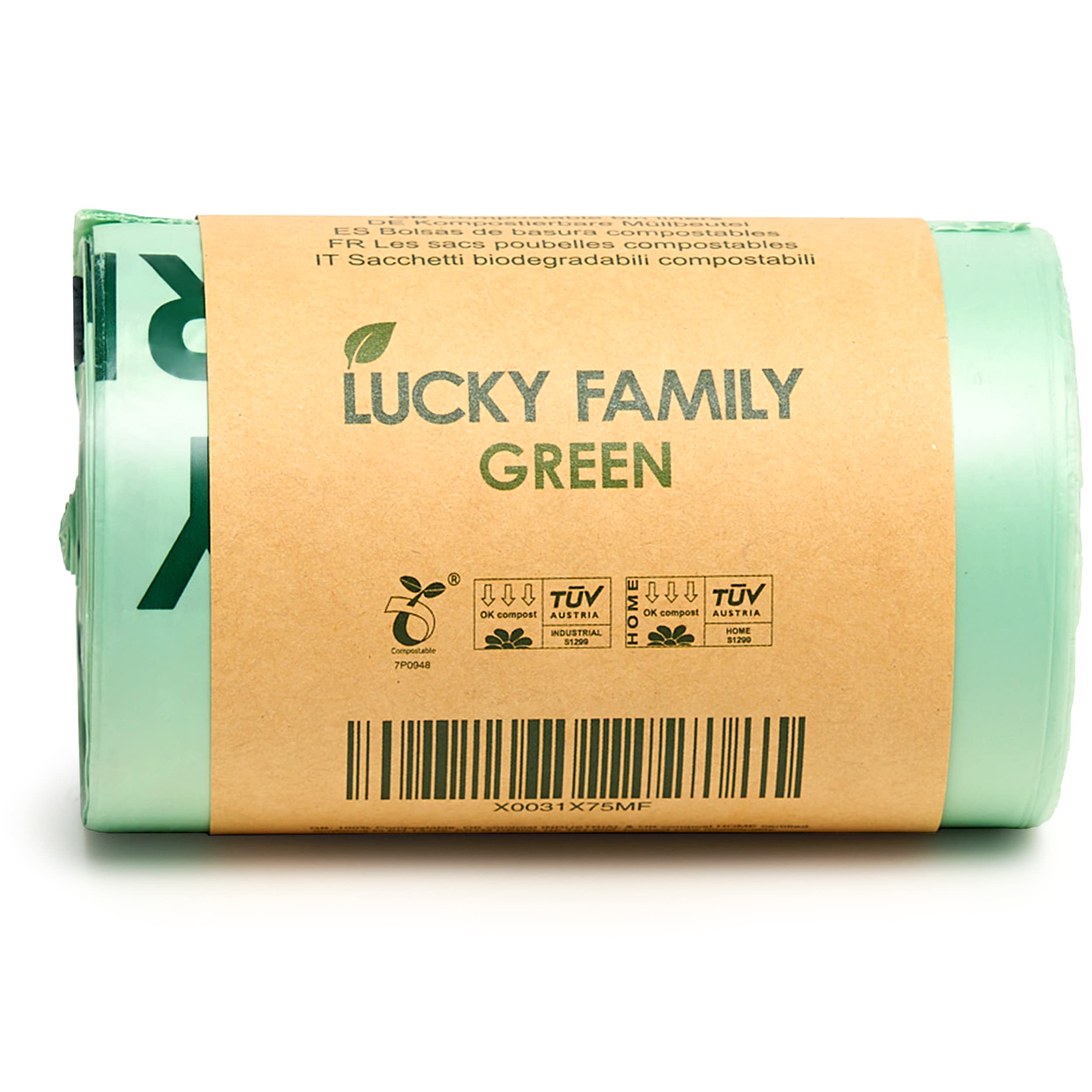 Lucky Family Green Compost Bags for Kitchen Countertop Bin -1.3 gallon trash bags to 1.6 Gallon trash bags - 100% Compostable Trash Bags for Food Waste, Organic Biodegradable Bags