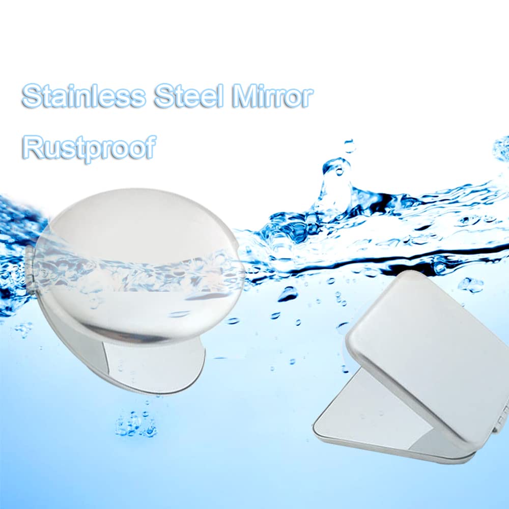 Shatterproof Stainless Steel Ultra Slim Folding Portable Mirror Makeup Unbreakable Camping Mirror For Personal Use,Travelling, Emergency Signaling (Round:6.5 * 6.5CM)
