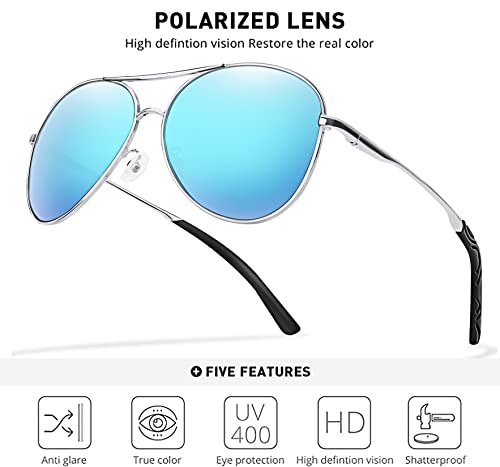 BOTPOV Aviator Sunglasses for Men Women Polarized UV400 Protection Mirrored Lens Metal Frame with Spring Hinges