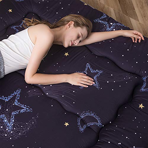 MAXYOYO Black Moon and Star Futon Mattress, Japanese Floor Mattress Folding Tatami Floor Mat Portable Camping Mattress Kids Sleeping Pad Floor Lounger Couch Bed, Thickness：8CM, Full Size