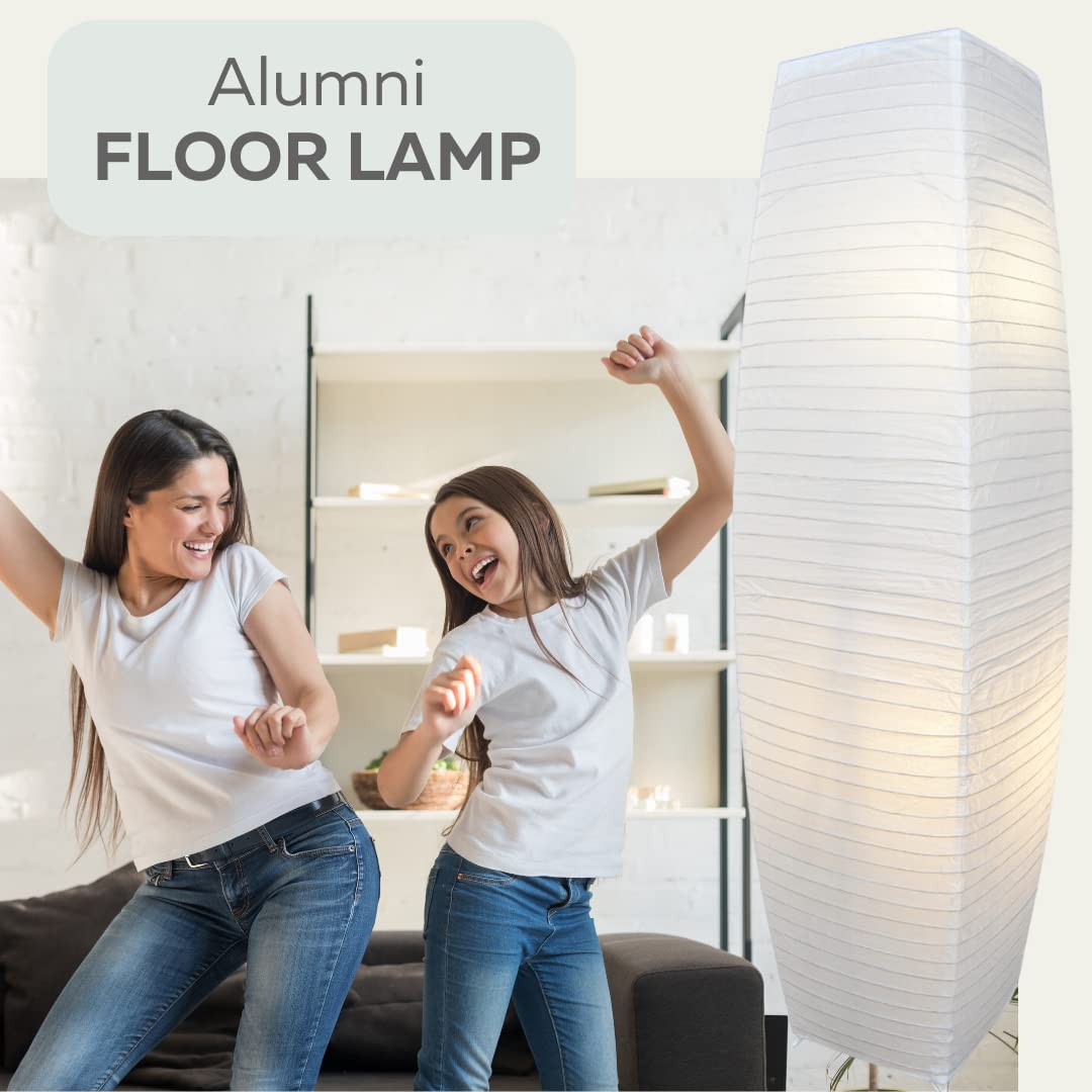 LIGHTACCENTS Japanese Style Rice Paper Floor Lamp - 50 Inches Tall, White Paper Shade, Chrome Base, On/Off Foot Switch - Ideal for Living Room