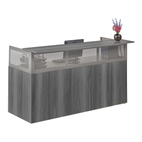 NBF Modern Reception Desk with Counter - 72" W x 29" D Durable Retail Checkout Counter - Floating Top Front Desk Reception Counter - Countertop Welcome Desk for Office Lobby Salon Store (Gray)
