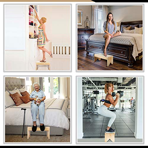 Wooden Step Stool for Adults & Kids - Very Sturdy, Bed Stool for High Beds, Kitchen, Bathroom, Closet. Made Lightweight Quality Eco Pine, Attractive & Easy to Assemble