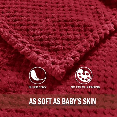 Exclusivo Mezcla Fleece Throw Blanket Extra Large, Super Soft and Warm Blankets for Couch, Sofa and Bed Waffle Textured, Cozy, Fuzzy and Lightweight (Deep Red, 50x70 Inches)