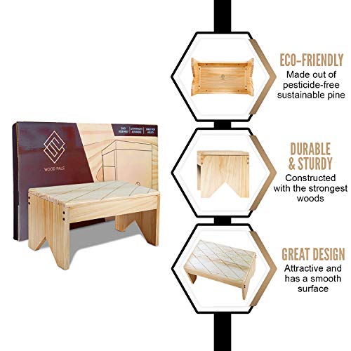 Wooden Step Stool for Adults & Kids - Very Sturdy, Bed Stool for High Beds, Kitchen, Bathroom, Closet. Made Lightweight Quality Eco Pine, Attractive & Easy to Assemble