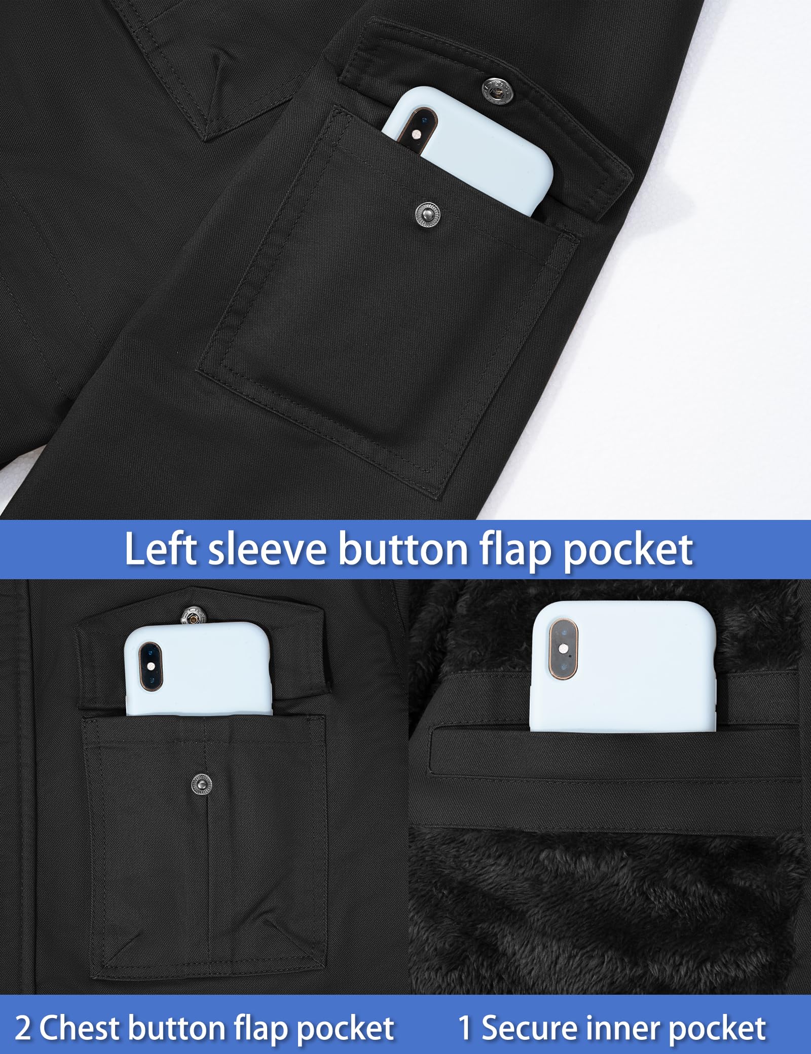 TACVASEN Mens Winter Jacket Fleece Warm Jackets Winter Coats for Men Military Work Coat with Hooded Black M
