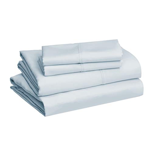 Amazon Basics Lightweight Super Soft, Wrinkle-Free Easy Care Microfiber 4-Piece Bed Sheet Set with 14-Inch Deep Pockets, Full, Light Blue, Solid
