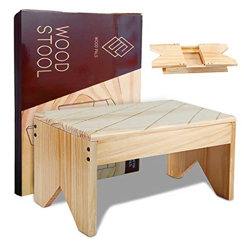 Wooden Step Stool for Adults & Kids - Very Sturdy, Bed Stool for High Beds, Kitchen, Bathroom, Closet. Made Lightweight Quality Eco Pine, Attractive & Easy to Assemble