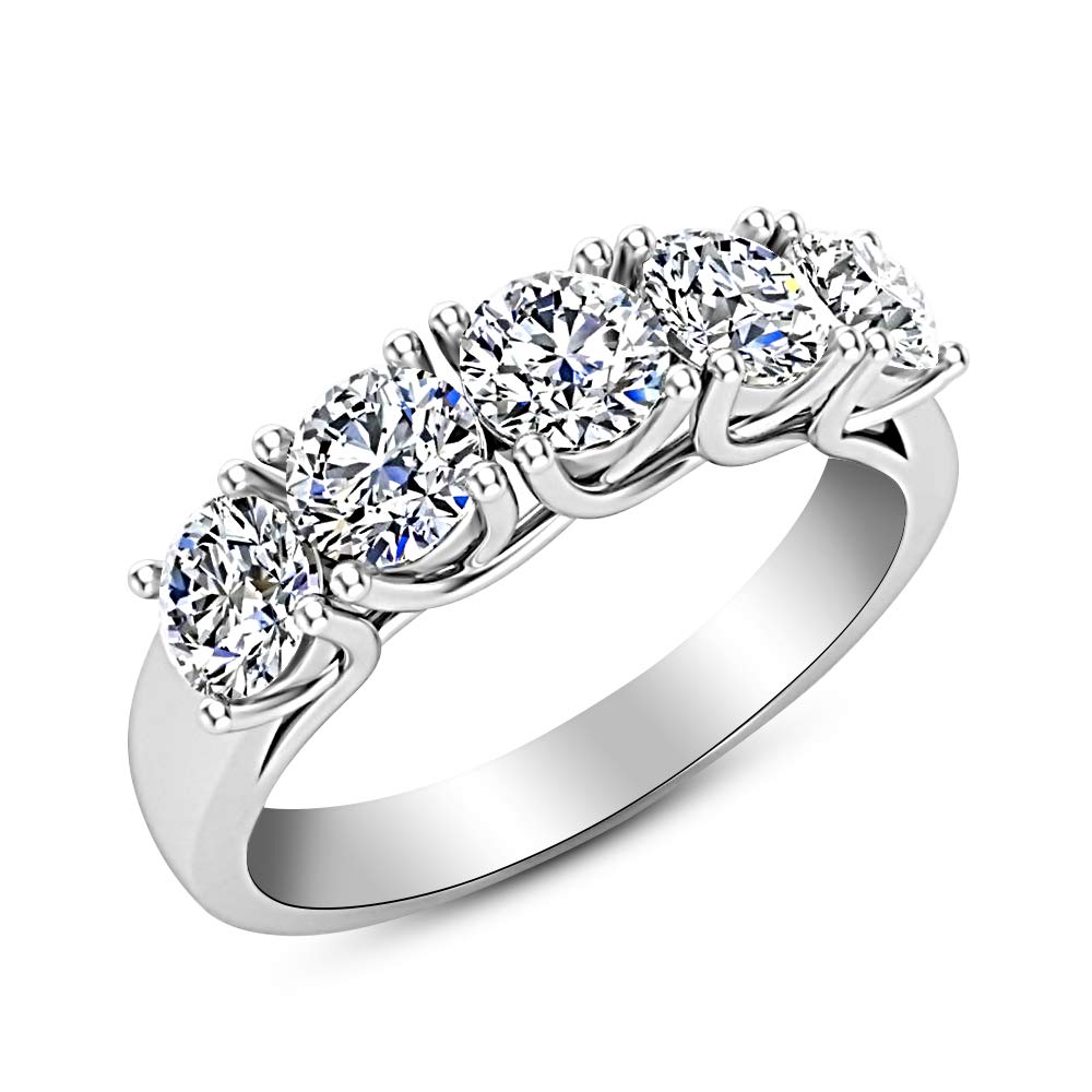 Houston Diamond District 2 Carat (ctw) 14K White Gold Round Diamond Ladies 5 Five Stone Wedding Anniversary Stackable Ring Band Value Collection Size 7
