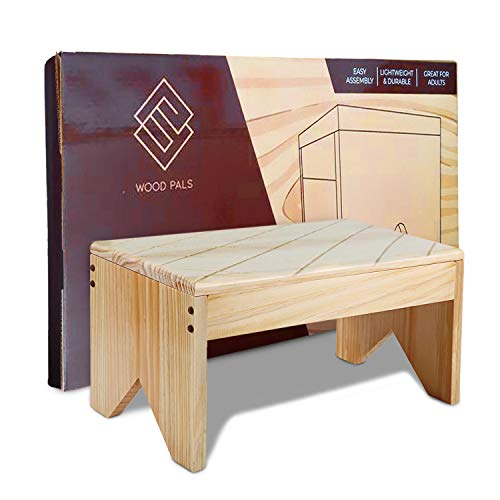 Wooden Step Stool for Adults & Kids - Very Sturdy, Bed Stool for High Beds, Kitchen, Bathroom, Closet. Made Lightweight Quality Eco Pine, Attractive & Easy to Assemble