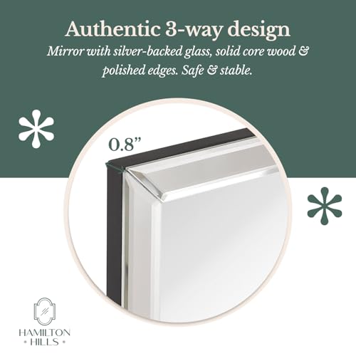 Hamilton Hills 40x40 inch Silver Trifold Mirror | Full Length Beveled Edges 3 Way Mirror Hangable on Wall | Tall Makeup Mirror with Hinges for Folding | Table Top, Dressing & Bathroom Vanity Mirror