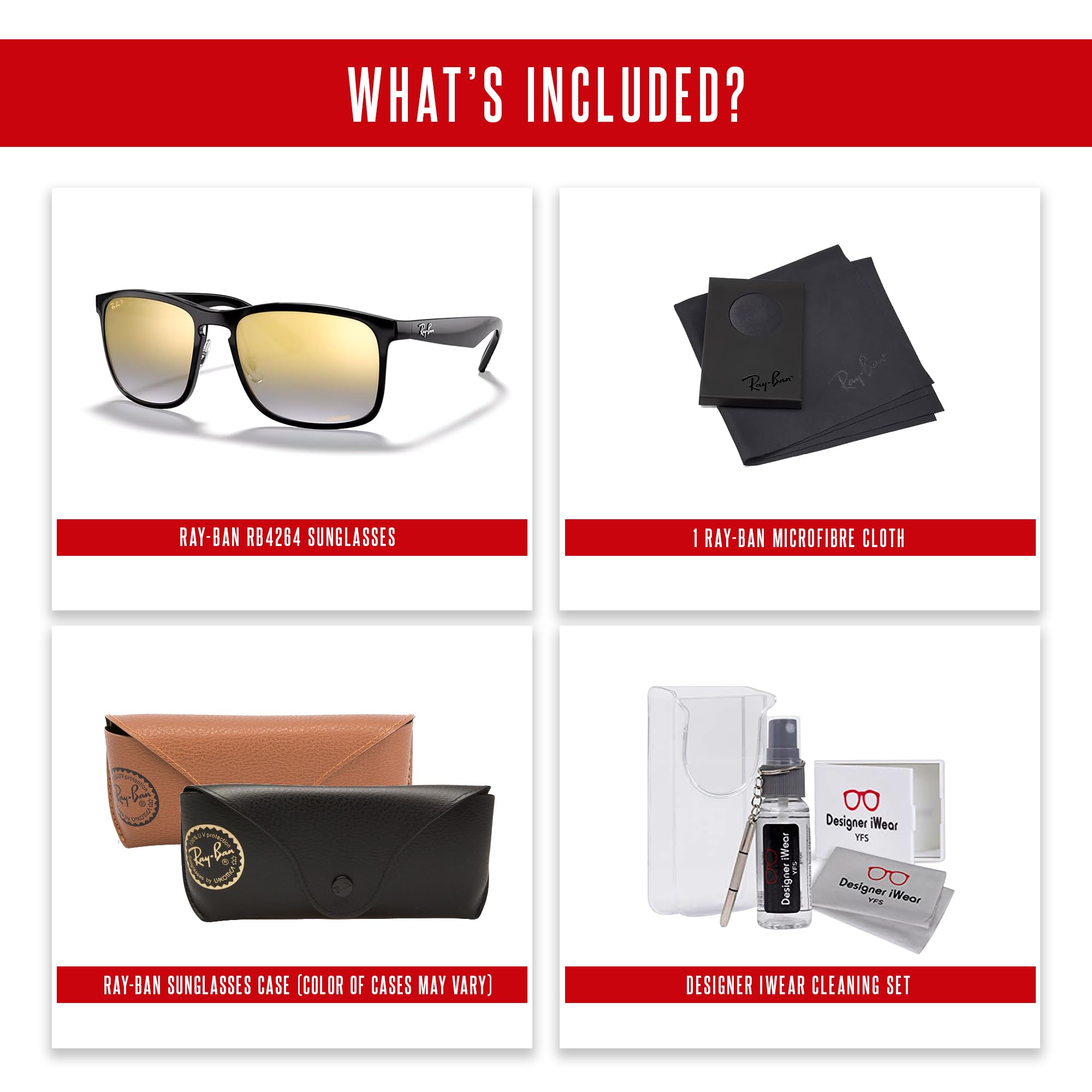 Ray-Ban RB4264 601/J0 58M Black/Blue Mirror Gold Gradient Polarized Rectangular Sunglasses For Men For Women + BUNDLE with Designer iWear Care Kit