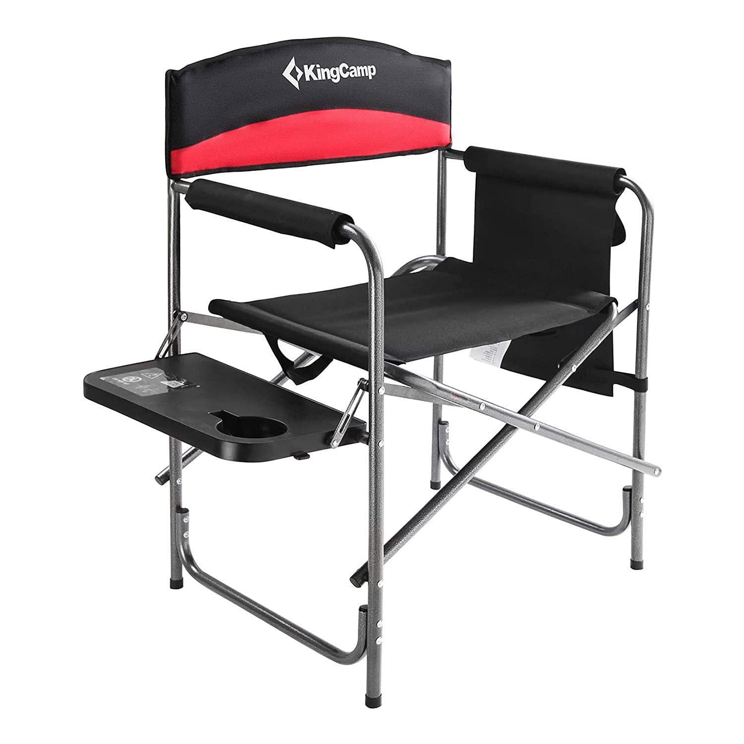 KingCamp Heavy Duty Camping Director Chair, Folding with Side Table & Storage, Red