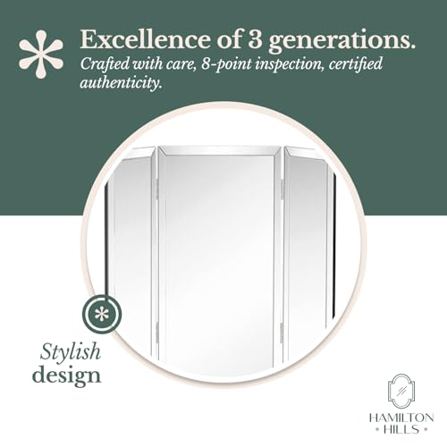 Hamilton Hills 40x40 inch Silver Trifold Mirror | Full Length Beveled Edges 3 Way Mirror Hangable on Wall | Tall Makeup Mirror with Hinges for Folding | Table Top, Dressing & Bathroom Vanity Mirror