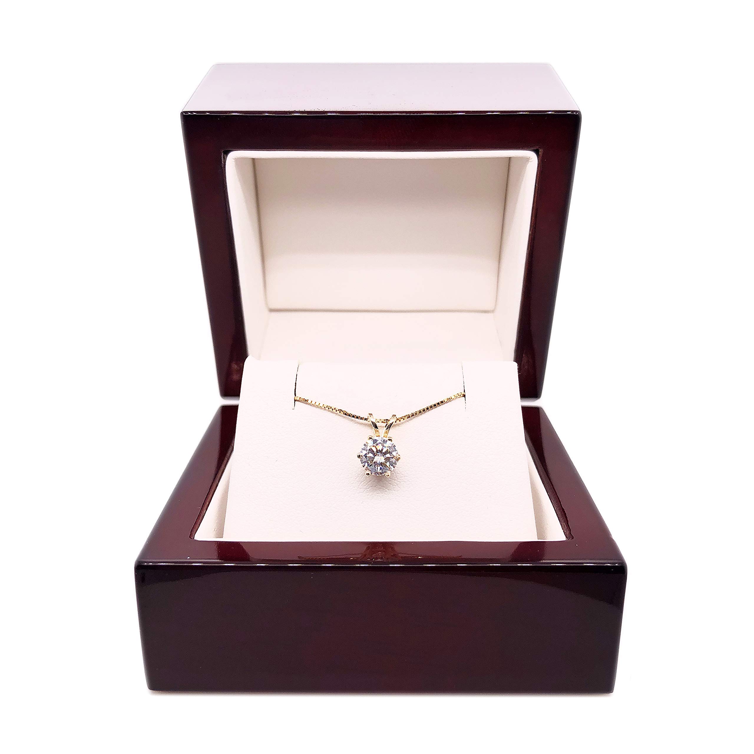 Diamond Wish 1/2 Carat Moissanite Round Solitaire Pendant Necklace in 14k Yellow Gold (J-K, 5 mm) 6-Prong 16 to 18 Inch Adjustable Chain Spring Ring