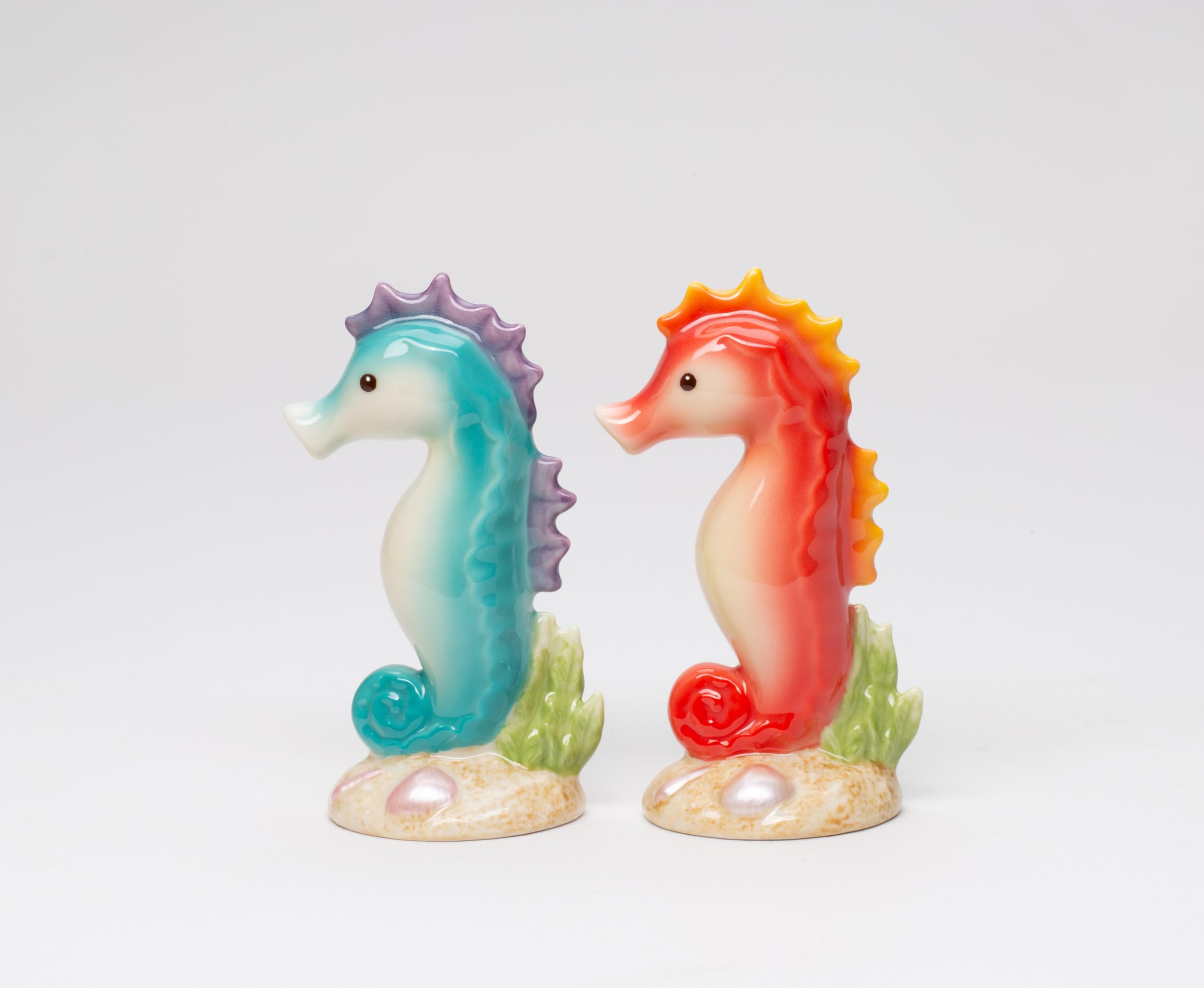 Fine Porcelain Colorful Seahorse Salt & Pepper Shakers Set, 4" H