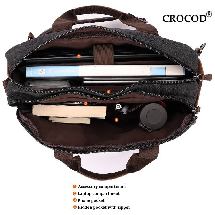 CROCOD 3 in 1 Convertible Laptop Backpack, 17.3 inch Messenger Bag for Men, Multi-Functional Travel Laptop Bag for College Men Women (17.3 Inch, Black)