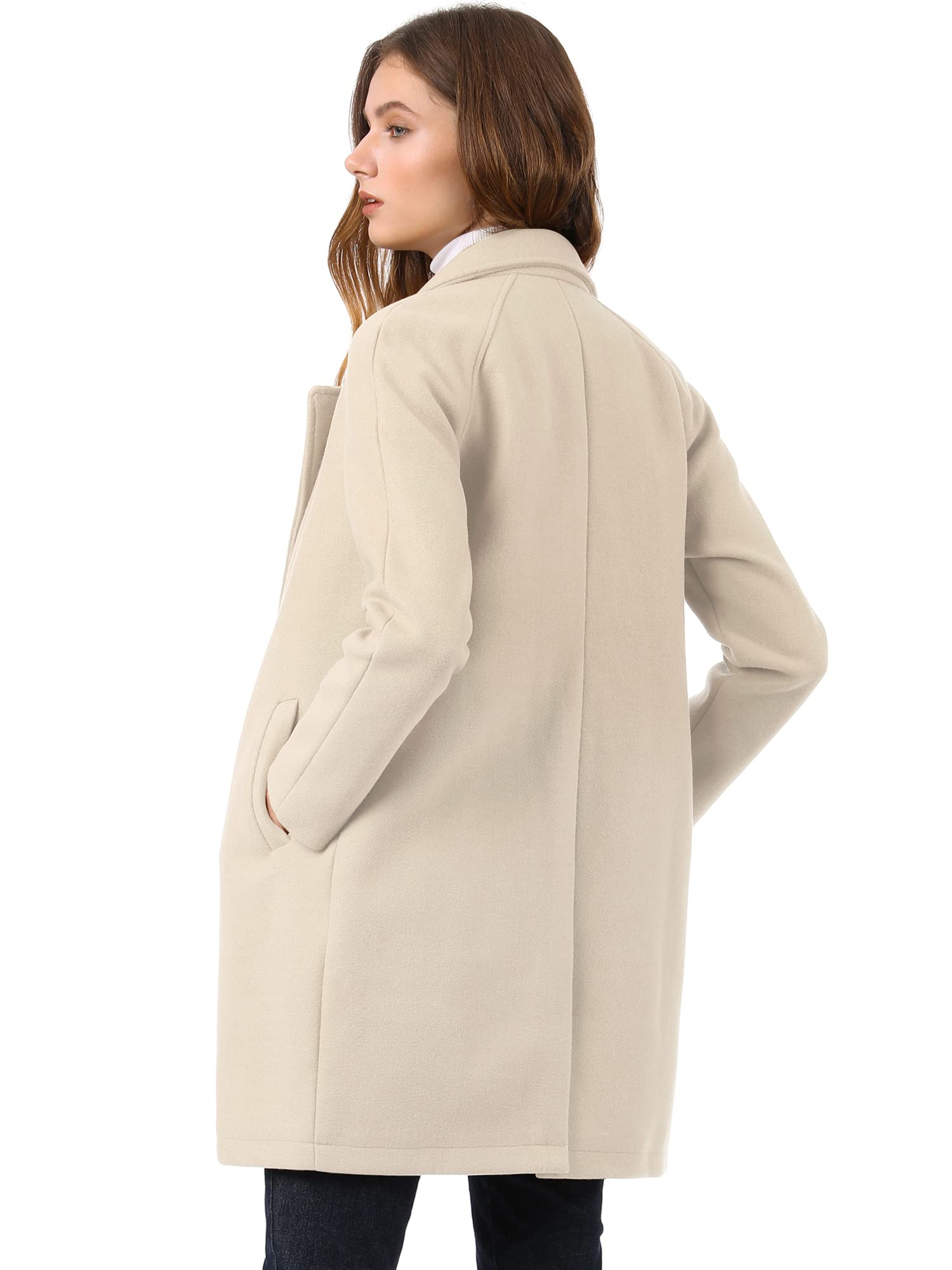 Allegra K Women's Notched Lapel Double Breasted Raglan Winter Coats Small Cream White