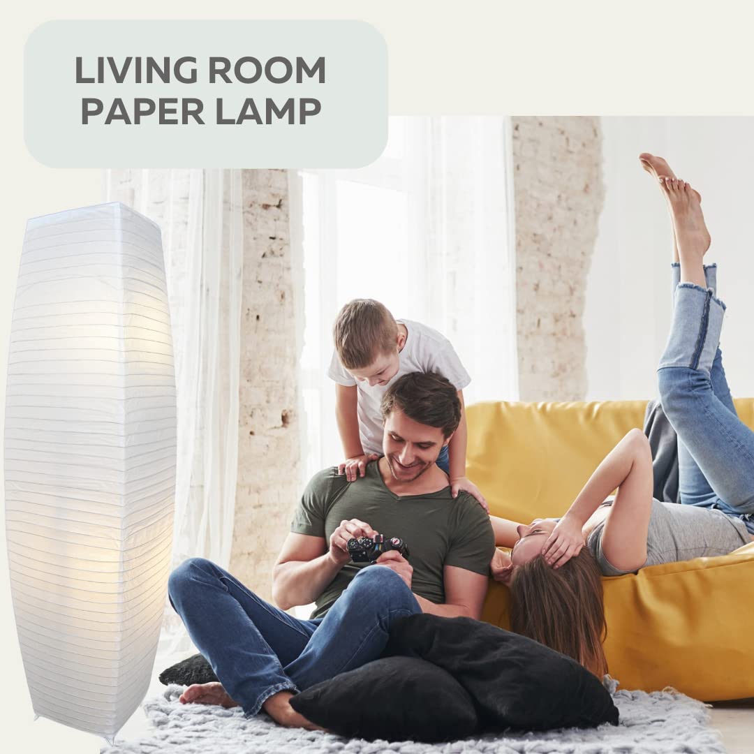 LIGHTACCENTS Japanese Style Rice Paper Floor Lamp - 50 Inches Tall, White Paper Shade, Chrome Base, On/Off Foot Switch - Ideal for Living Room