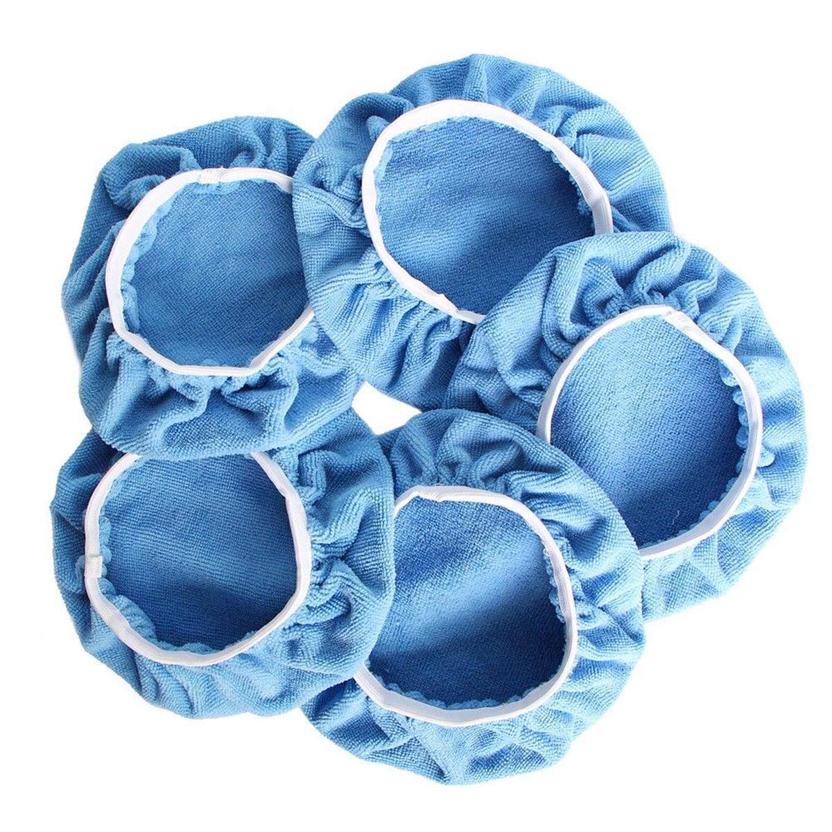 ZYTC Car Polishing Waxing Sleeve Polisher Pad Bonnet Microfiber Pad Soft Pack of 5 (Light Blue, 9"-10")