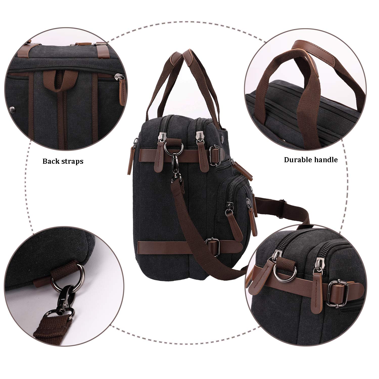CROCOD 3 in 1 Convertible Laptop Backpack, 17.3 inch Messenger Bag for Men, Multi-Functional Travel Laptop Bag for College Men Women (17.3 Inch, Black)