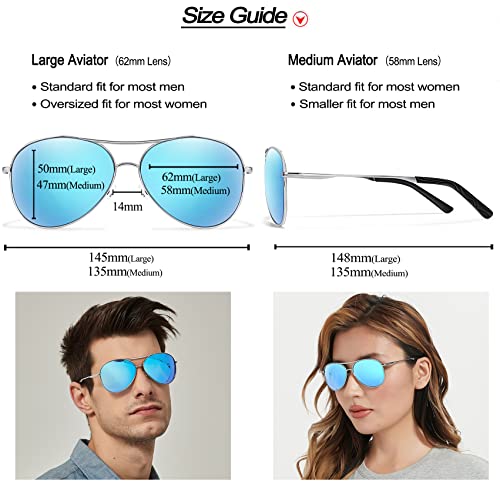 BOTPOV Aviator Sunglasses for Men Women Polarized UV400 Protection Mirrored Lens Metal Frame with Spring Hinges