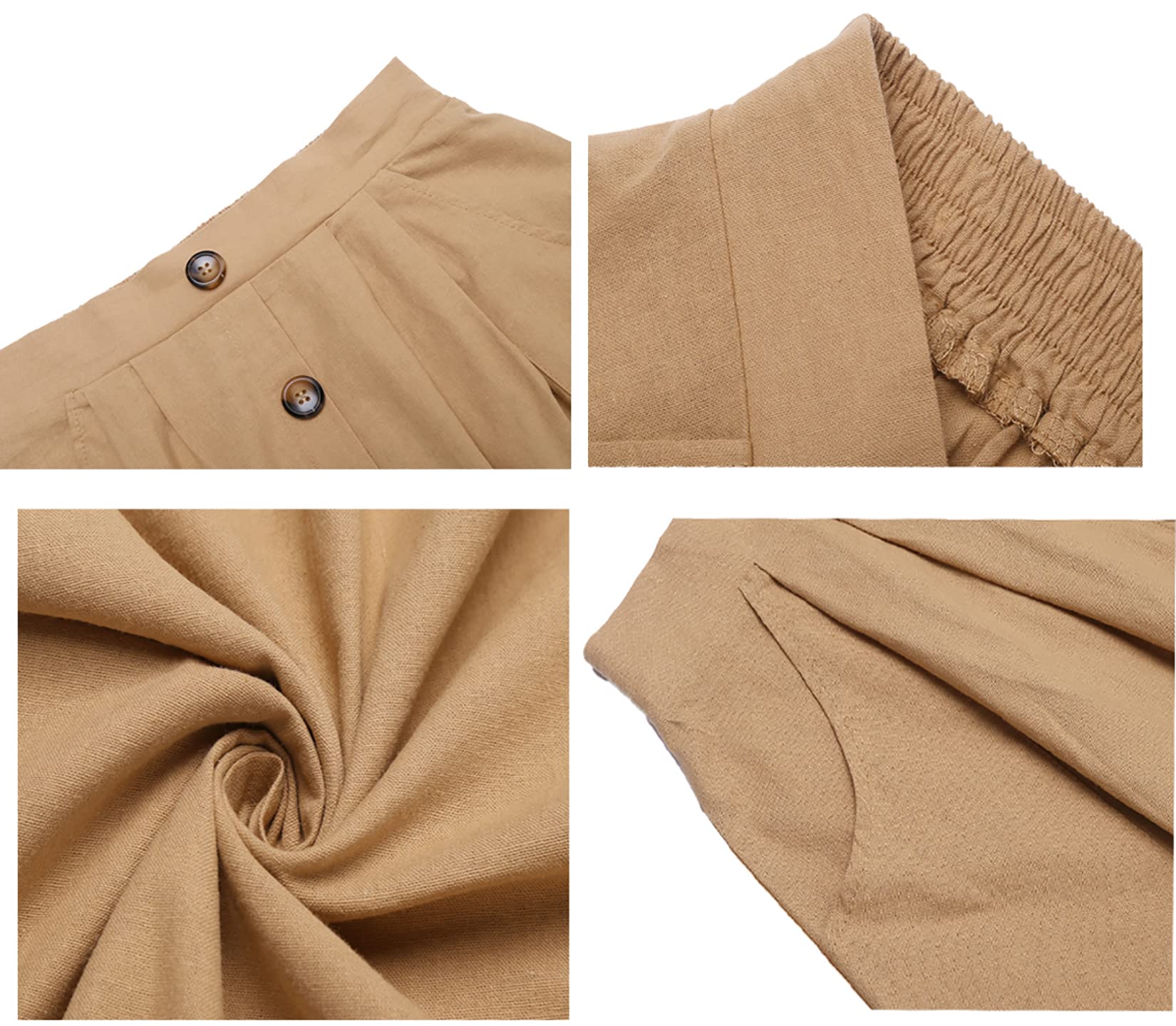 Naggoo Womens Summer A-Line High Waisted Button Pleated Midi Skirt Khaki Large