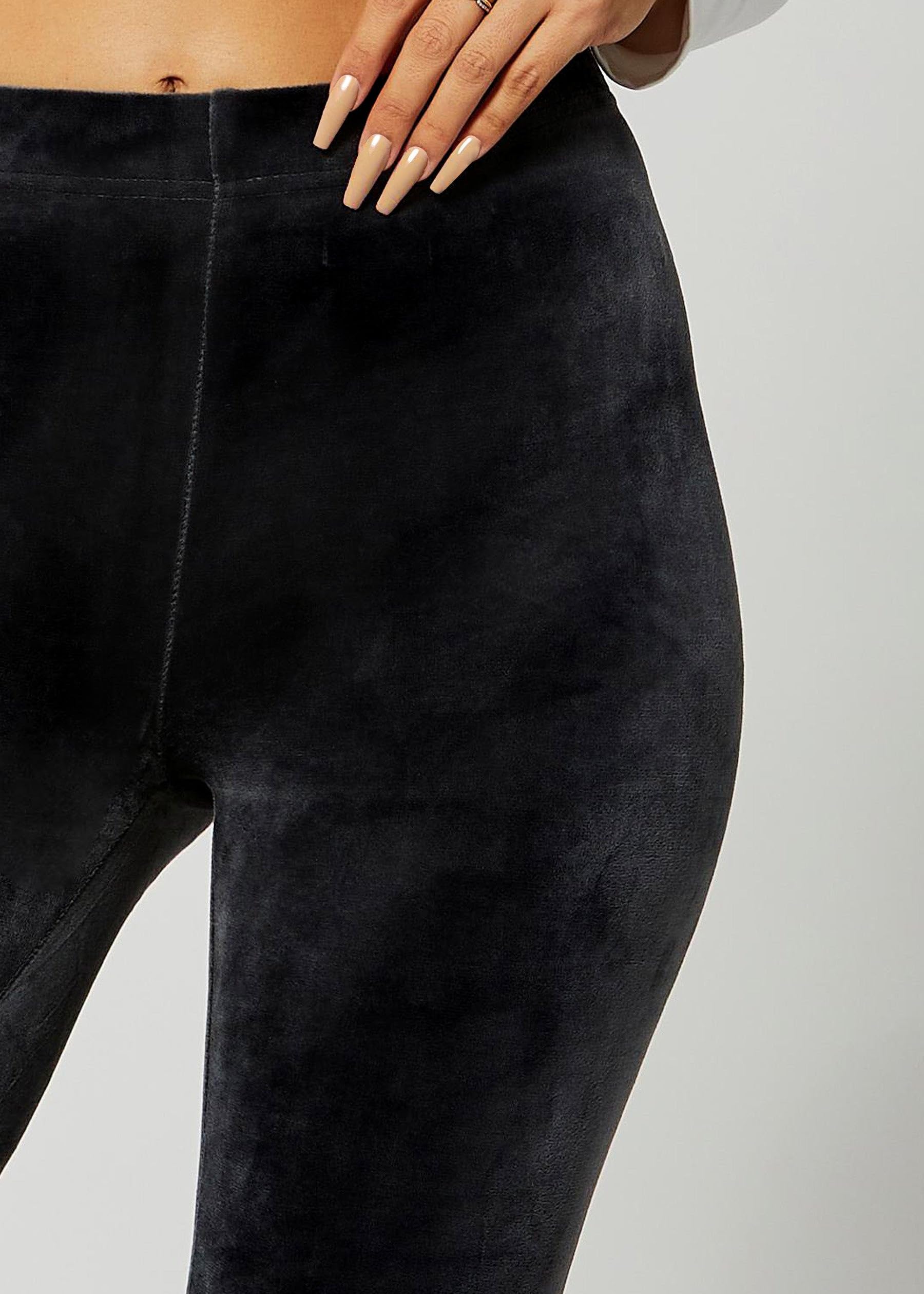 Conceited Velvet Leggings for Women - Premium Ultra-Soft Warm Velour Pants - Black - Small
