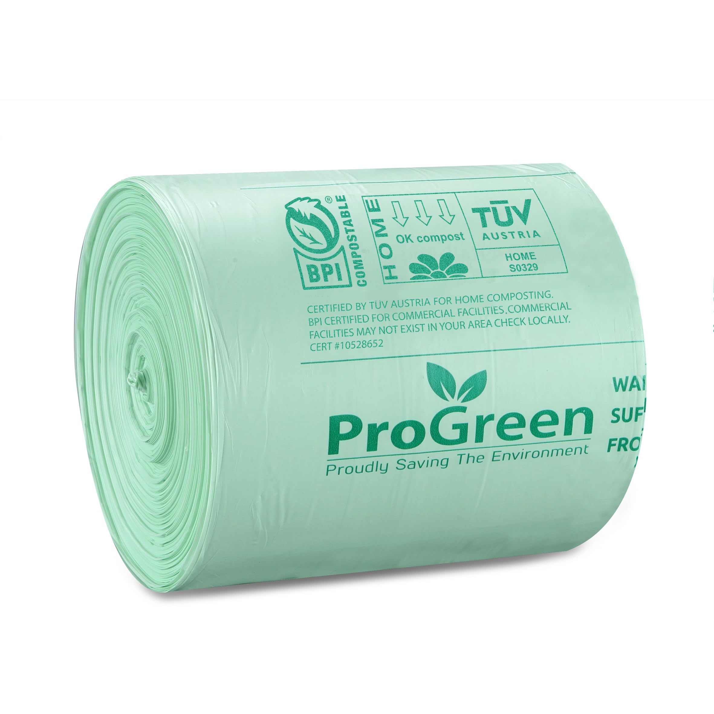 ProGreen Compostable Bags 2.6 Gallon, 300 Count, Extra Thick 0.71 Mil, Small Compost Kitchen Trash Bags, Food Scraps Yard Waste Bags, Compost ASTM D6400 BPI and TÜV AUSTRIA Certified