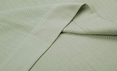 Threadmill Luxury Cotton Blankets for Twin Size Bed | All-Season 100% Cotton Twin Blanket for Bed | Herringbone Soft & Cozy Fall Thermal Blanket, 350GSM, 68x92 inches | Sage Green