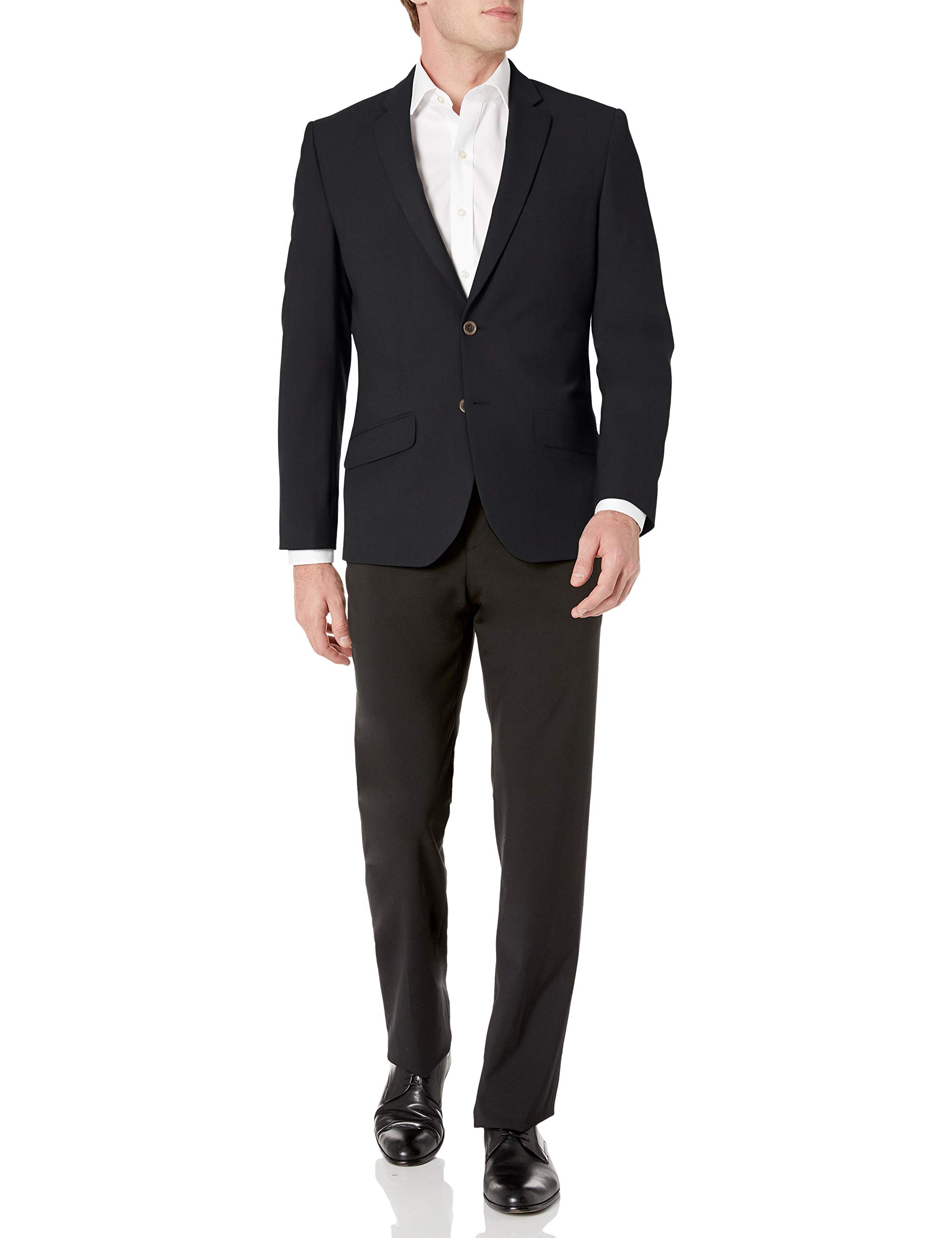 Amazon Essentials Men's Long-Sleeve Button-Front Slim-Fit Stretch Blazer, Black, 44