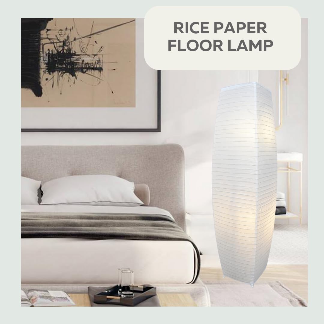 LIGHTACCENTS Japanese Style Rice Paper Floor Lamp - 50 Inches Tall, White Paper Shade, Chrome Base, On/Off Foot Switch - Ideal for Living Room