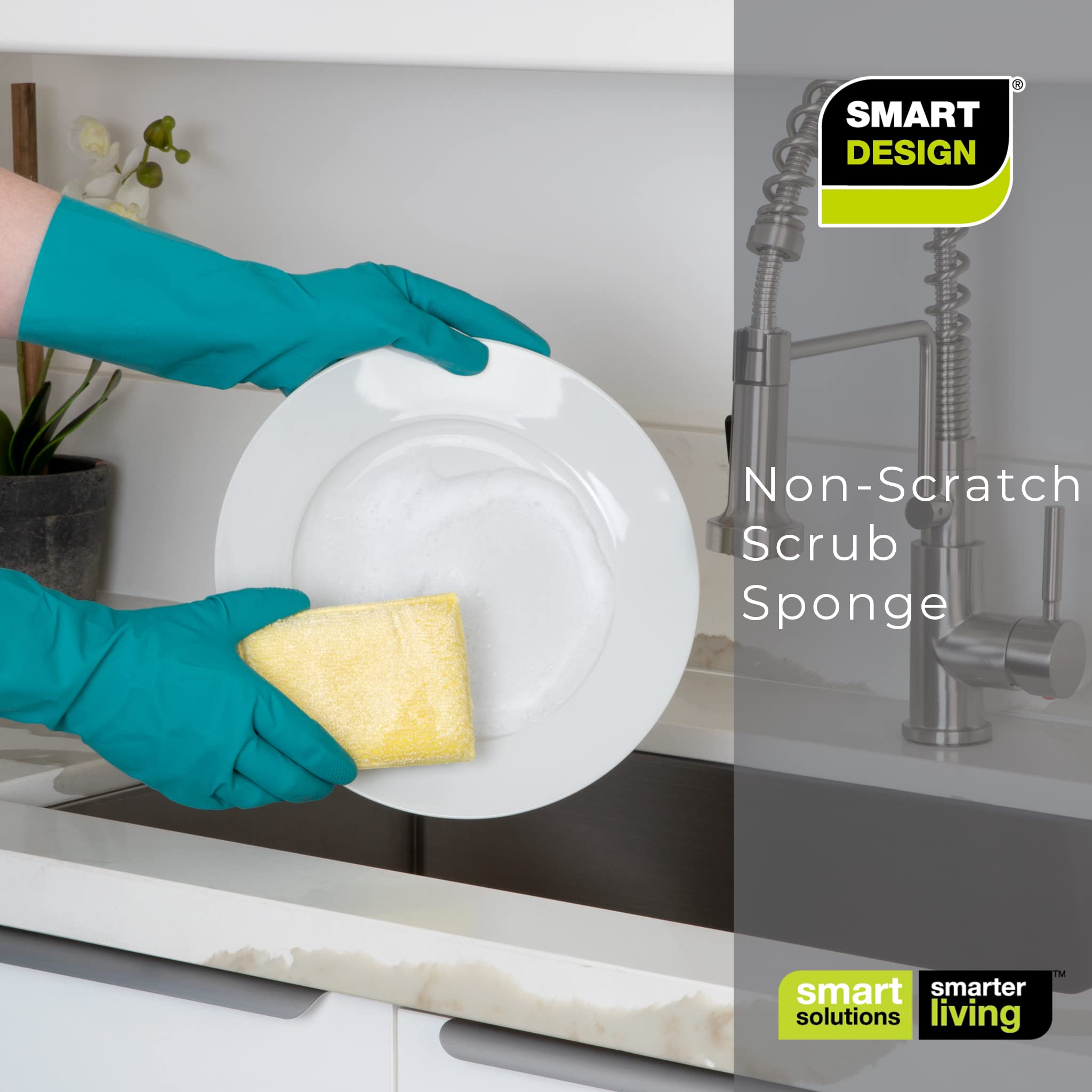 Smart Design Heavy Duty Scrub Sponge with Bamboo Odorless Rayon Fiber - Set of 9 - Ultra Absorbent - Soft and Metallic Scrub - Cleaning, Dishes, and Hard Stains - Spring - Yellow, Mint, Blue
