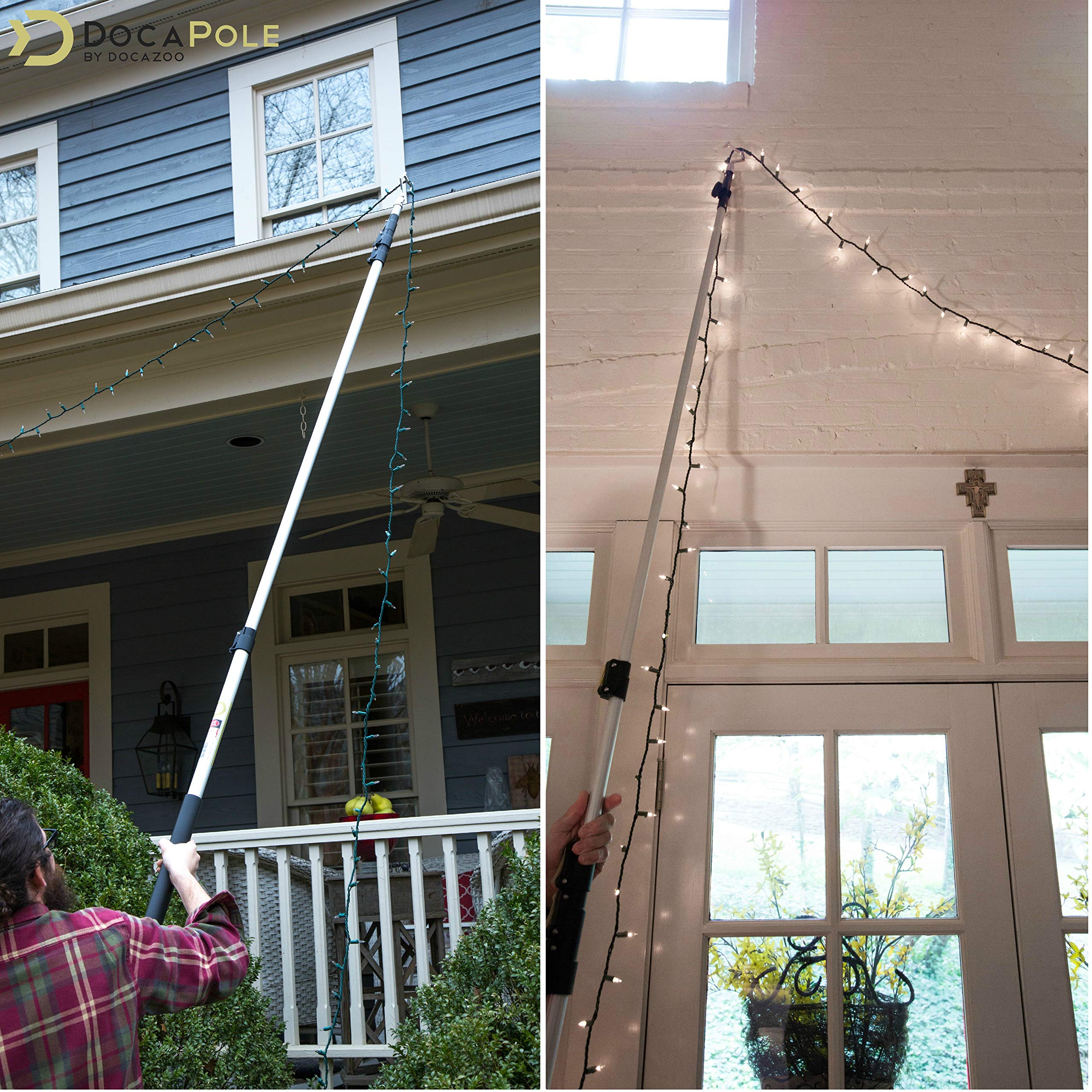 DOCA Boat Hook - 5-12 Ft (18+ Ft Reach) - Christmas Light Pole Hanger Tool - Durable & Lightweight Utility Hook for Docking, Tree Debris Removal
